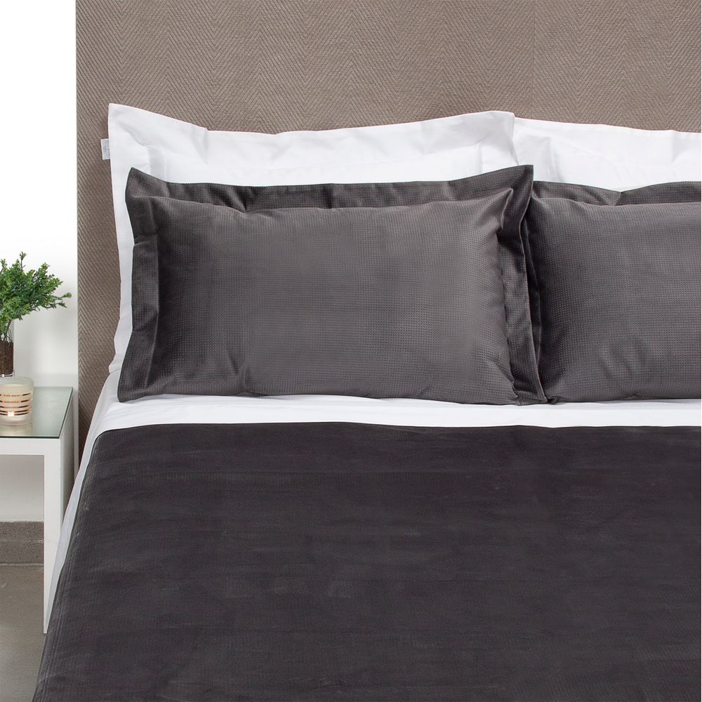 Colcha de Casal Veludo Dots - Cinza Chumbo - paoladavinci