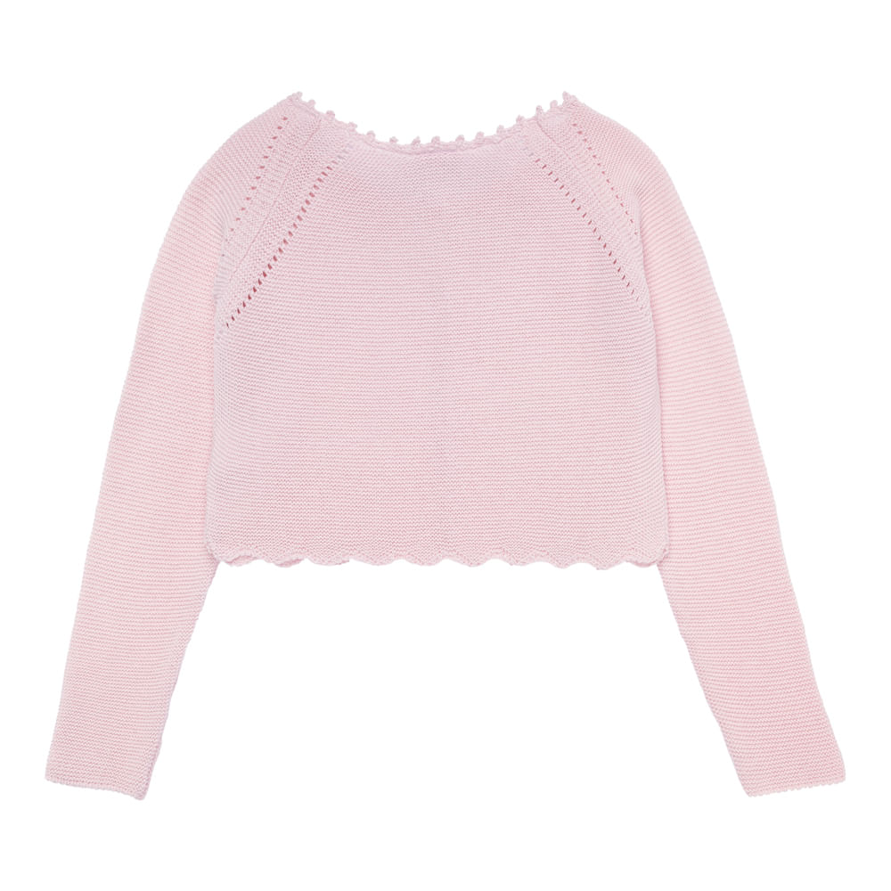 Bolero Infantil Feminino Tricot Ponto Arroz - ROSA PASTEL - paoladavinci